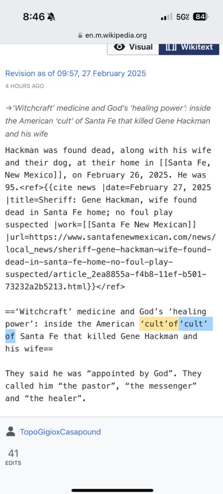 PHOTO Proof Gene Hackman's Wikipedia Was Edited To Include Witchcraft ...