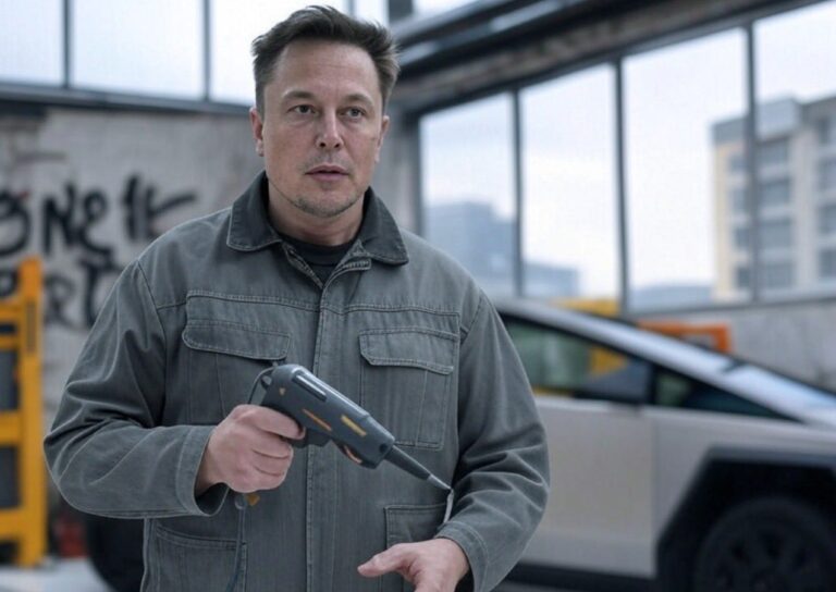PHOTO Elon Musk Using Glue Gun On Recalled Tesla Cybertruck's