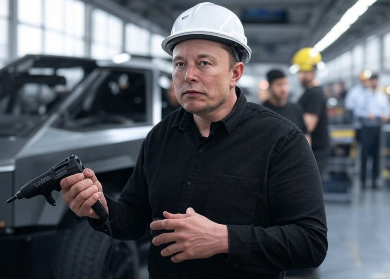 PHOTO Elon Musk Using Glue Gun On Recalled Tesla Cybertruck's
