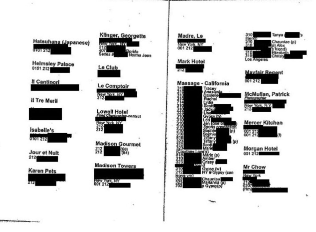 PHOTO FULL Epstein's List Released On 7-6-2019 By NYPD