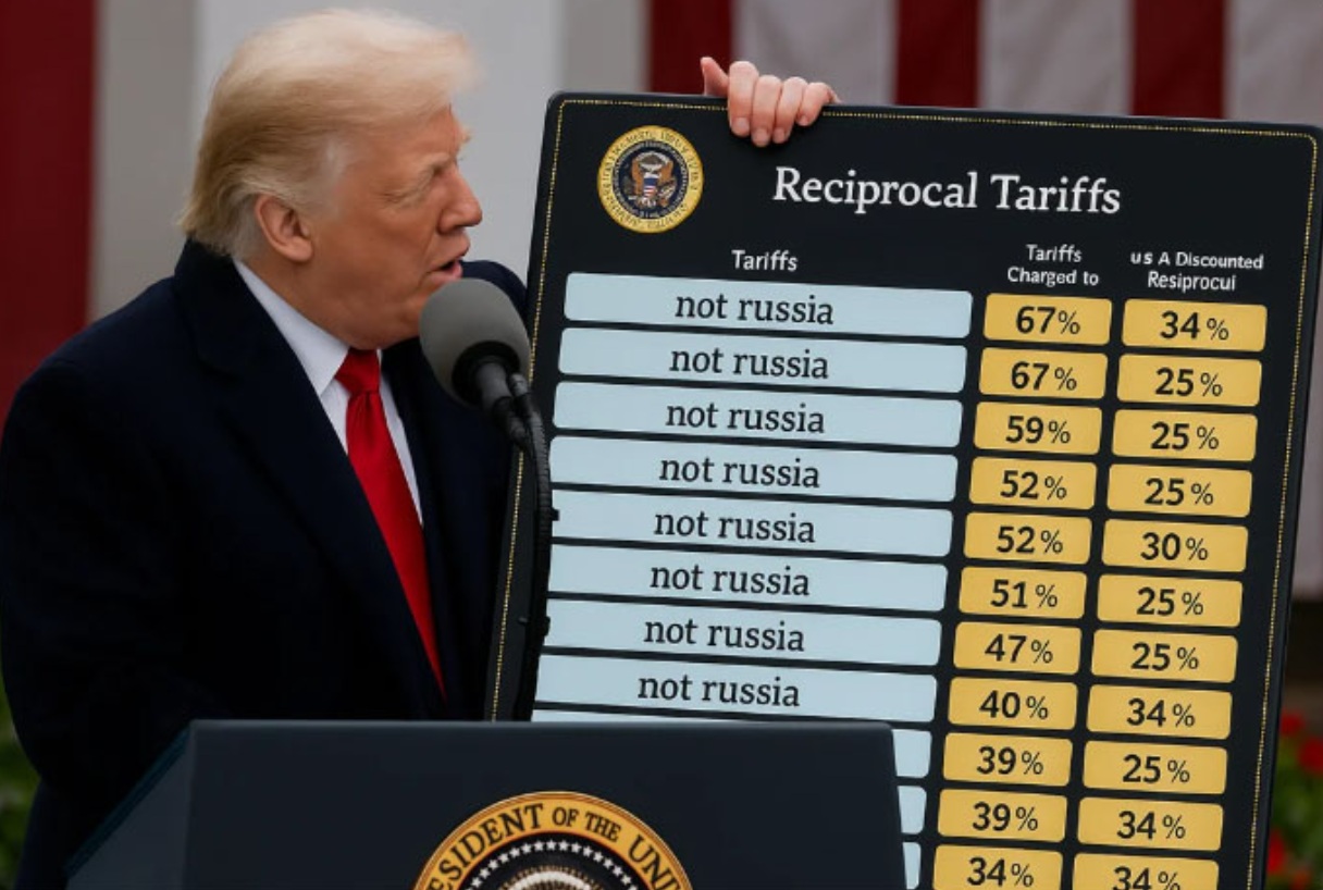 PHOTO Donald Trump Holding Reciprocal Tariffs Chart And All Rows Says ...