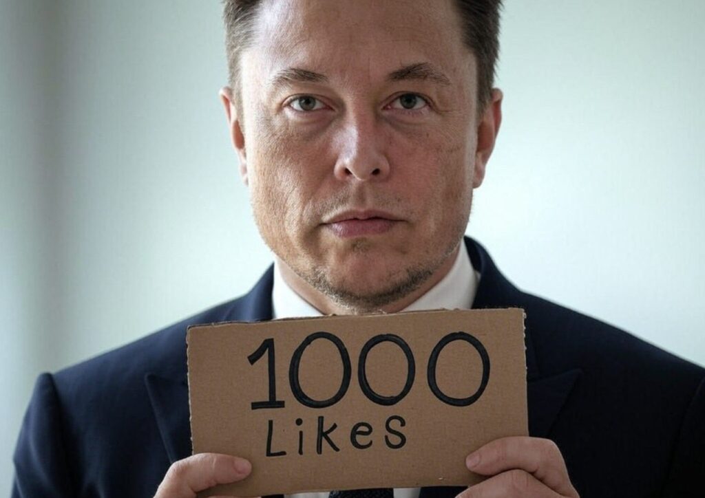 PHOTO Elon Musk Holding 1000 Likes Cardboard Sign Meme