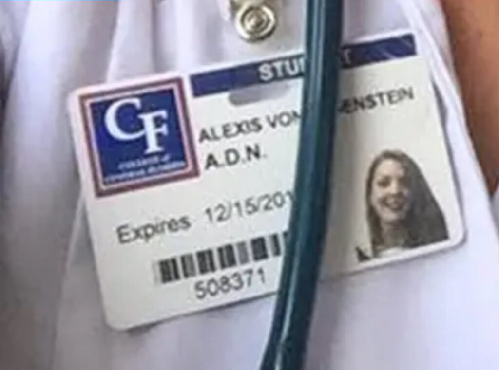 PHOTO Alexis Von Yates Student Nurse Name Tag Shows Surname