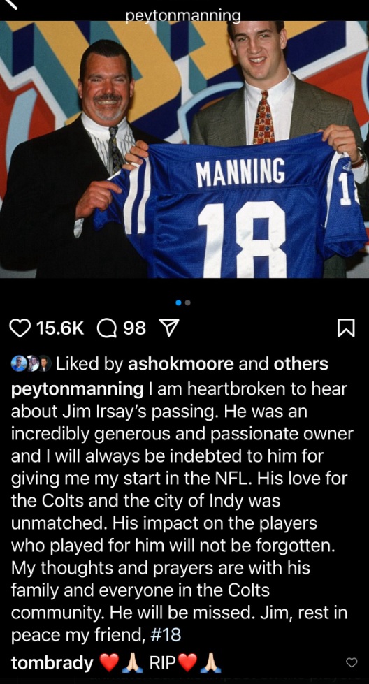 PHOTO Peyton Manning Very Touching Tribute To Jim Irsay