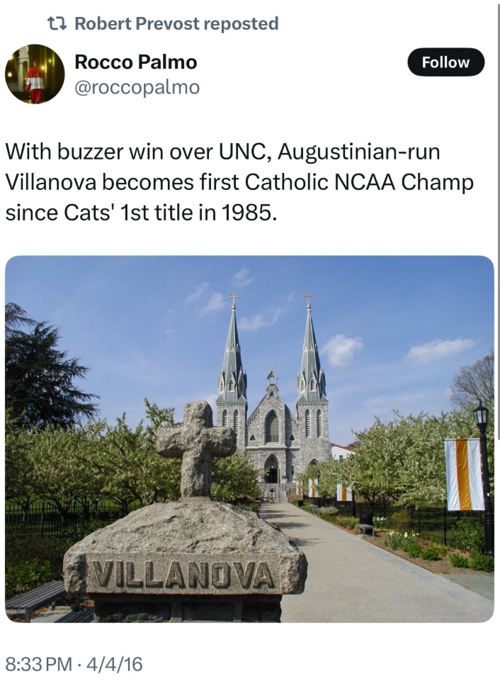 PHOTO Robert Prevost Posting About Villanova Winning National ...