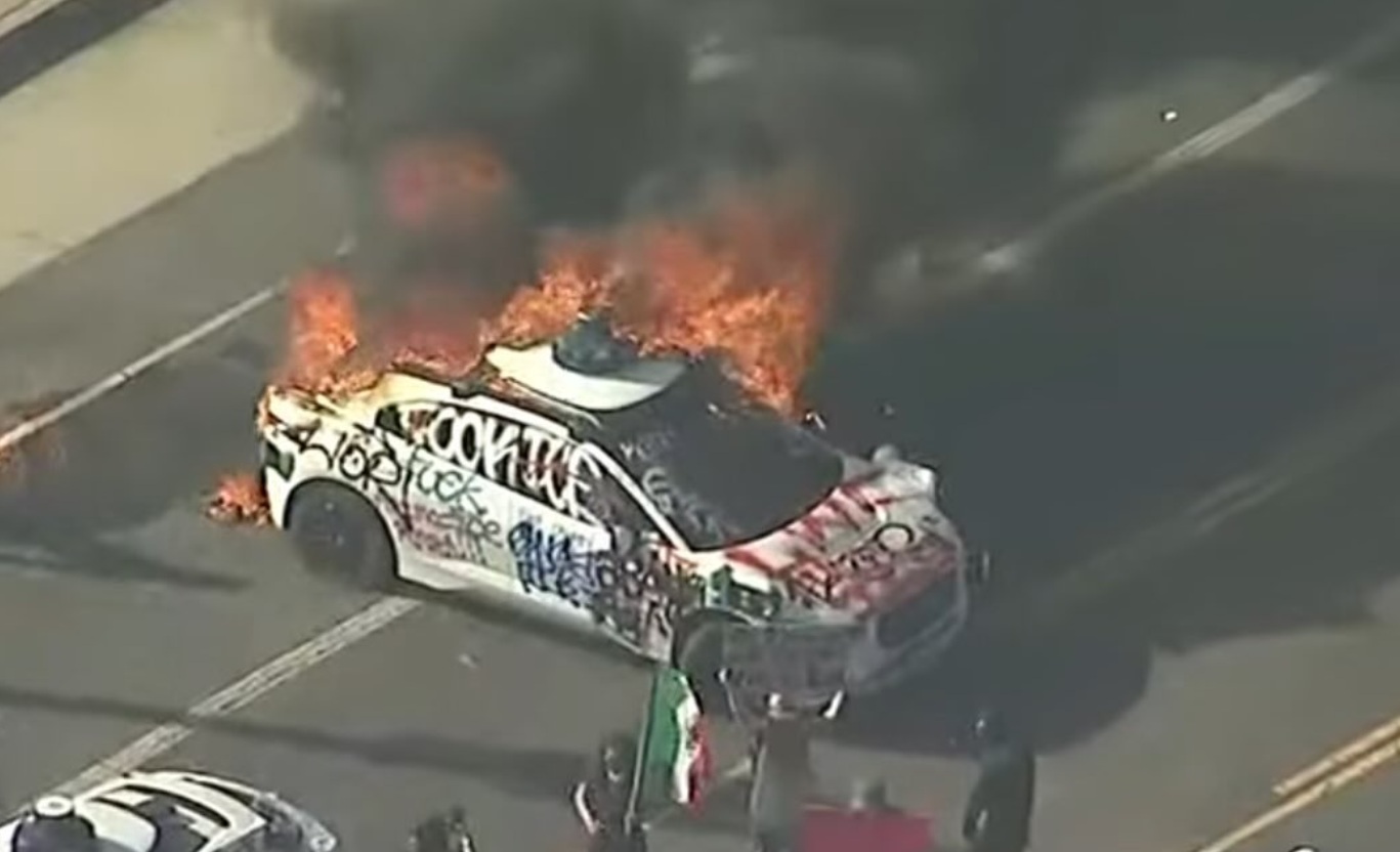 PHOTO Waymo Robotaxi Completely Engulfed In Flames In Los Angeles