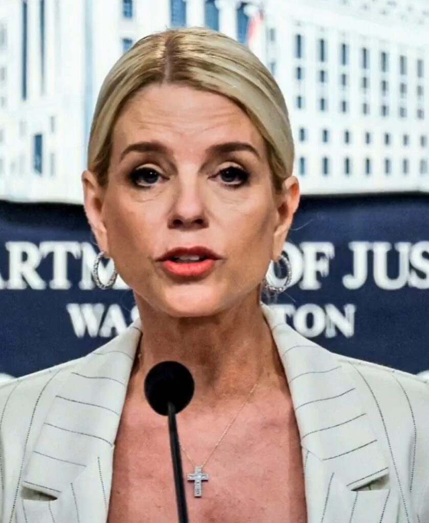 PHOTO Pam Bondi Wearing Little Cross Necklace Around Her Neck