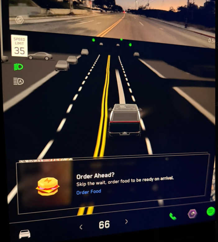 PHOTO Tesla Car Screen Showing It Gives You Option To Order Food On Way ...