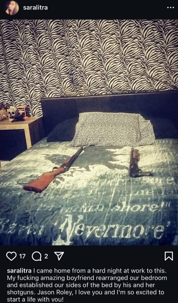 PHOTO Wess Roley's Dad Put Two His And Her Shotguns On Master Bed For ...