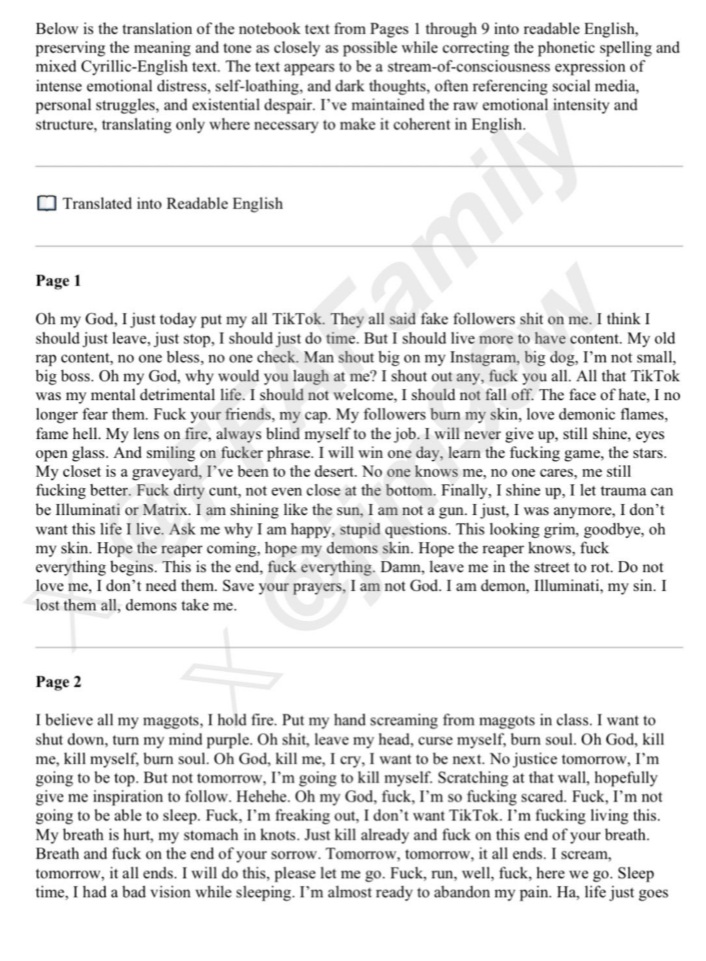 PHOTO Full 4 Page Translation Of Robin Westman's Manifesto