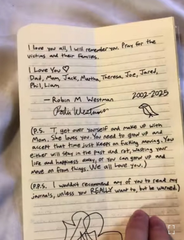 PHOTO Full Handwritten Manifesto From Robin Westman