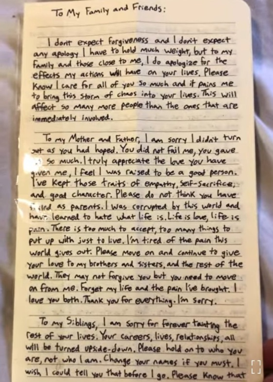 PHOTO Full Handwritten Manifesto From Robin Westman