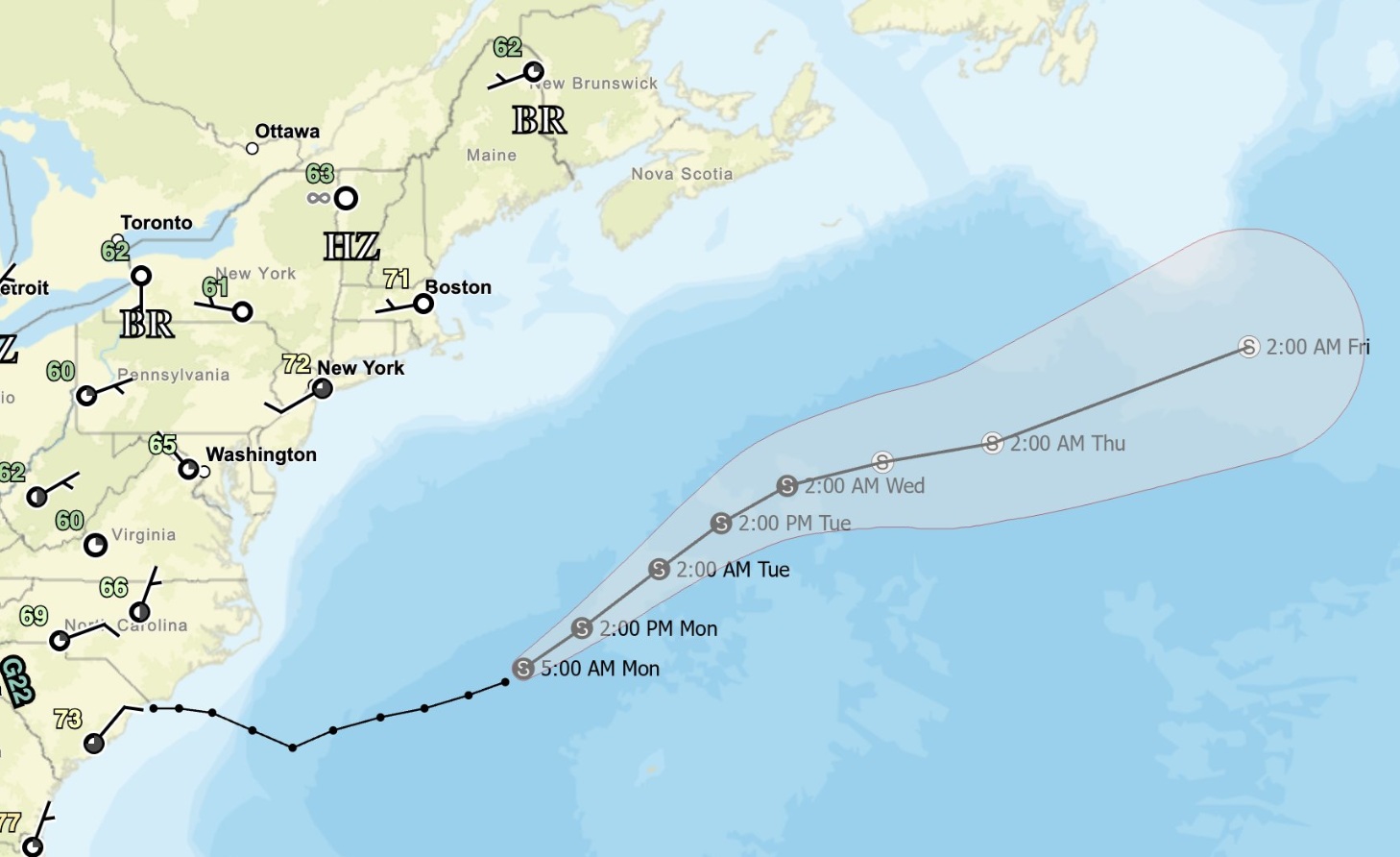 PHOTO Map Of Tropical Storm Dexter's Path To North Carolina