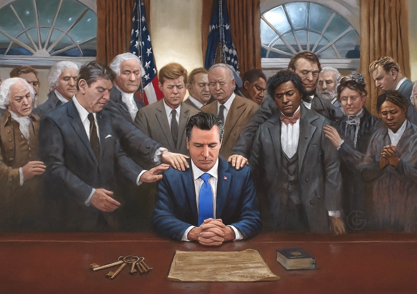 PHOTO People Praying On Gavin Newsom's Shoulder