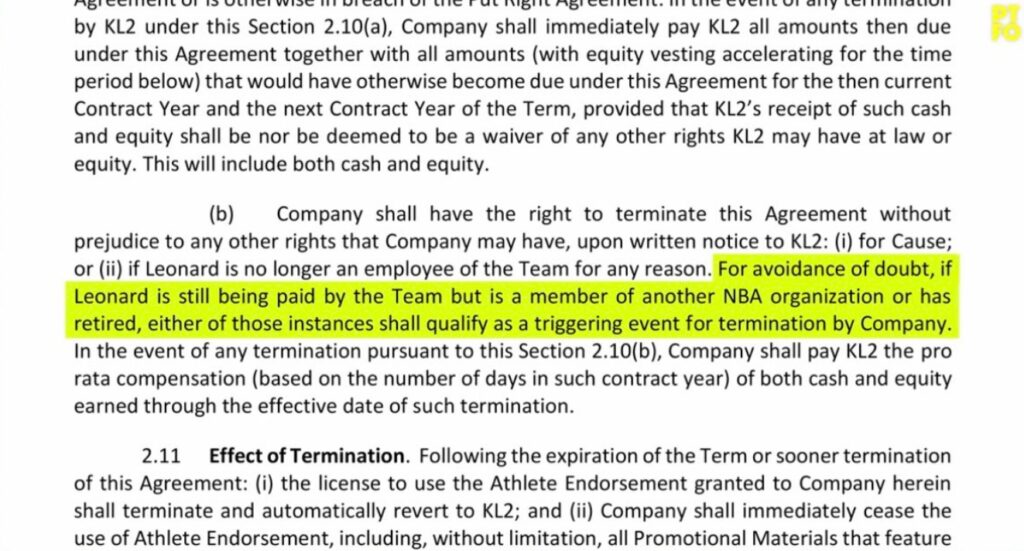 PHOTO Clause In Contract That Says Kawhi Leonard Only Gets Paid As Long ...