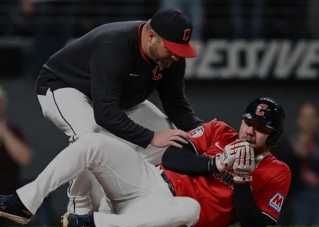 PHOTO David Fry Holding His Face After Taking 99 MPH Fastball