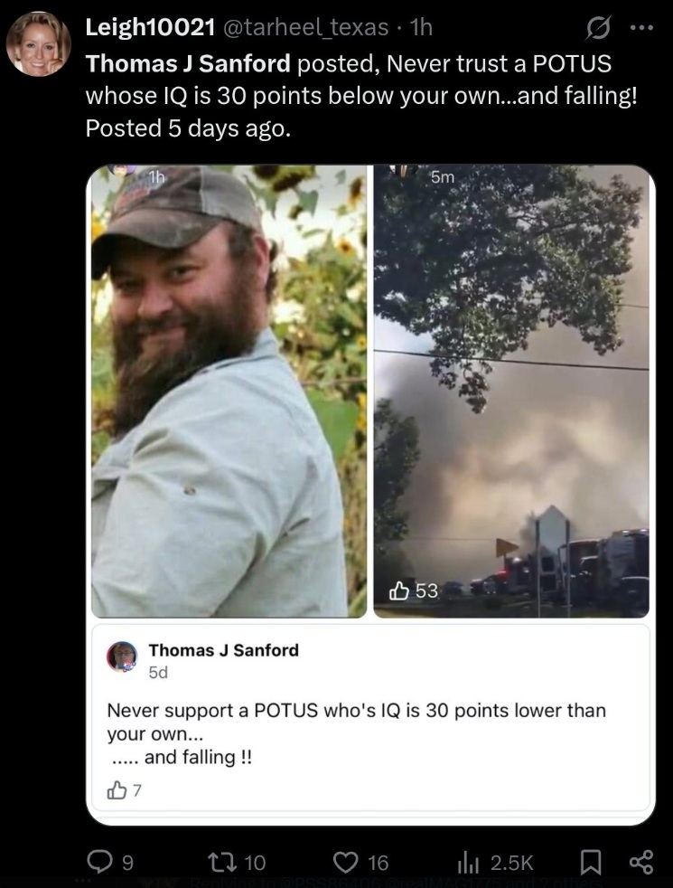 PHOTO Thomas Jacob Sandford Posted On Twitter About POTUS Having IQ Of ...