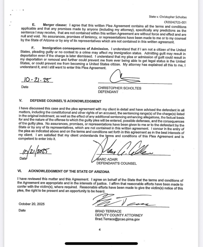 PHOTO Full Written Plea Agreement To Christopher Scholtes