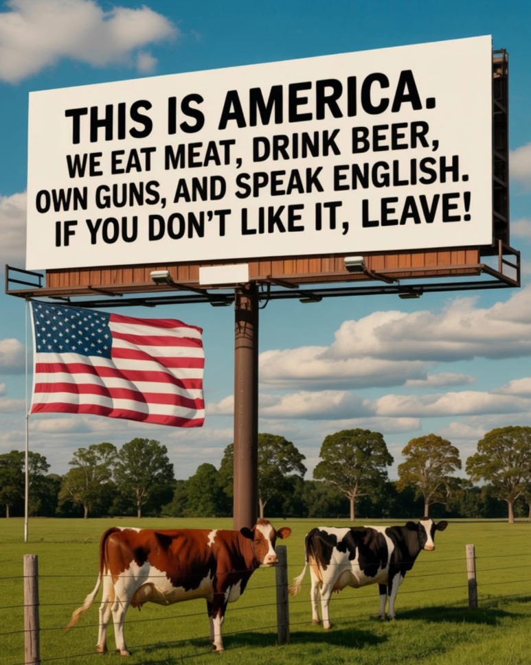 PHOTO This Is America We Eat Meat Drink Beer Own Guns Speak English If ...