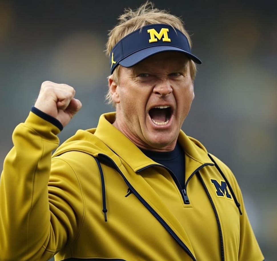 PHOTO Jon Gruden Wearing Michigan Wolverines Hat And Visor On The Sideline