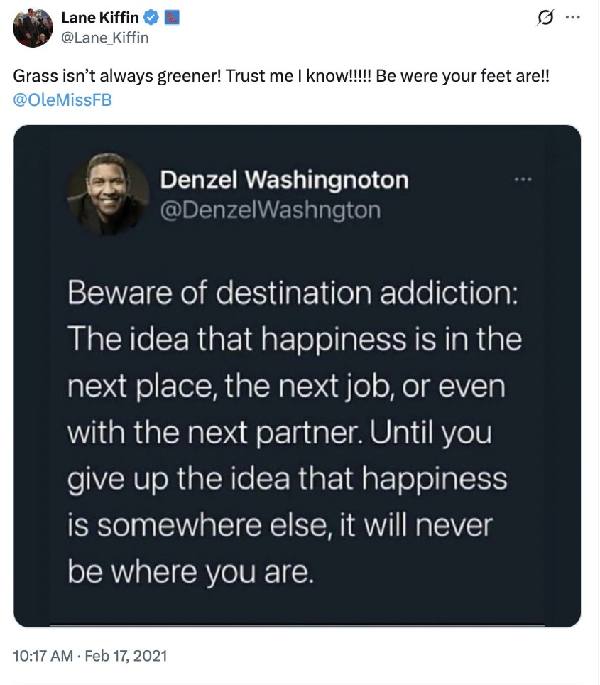 PHOTO Lane Kiffin Tweeted Fake Denzel Washington Quote In 2021