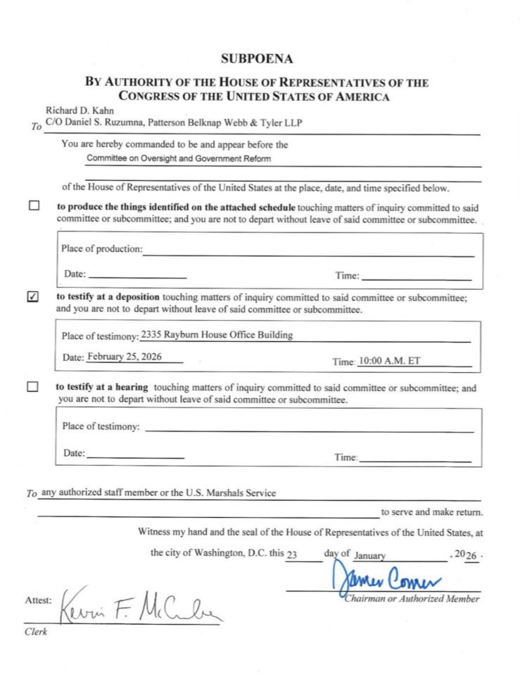 PHOTO Les Wexner Subpoena Documents Issued By House Oversight Committee